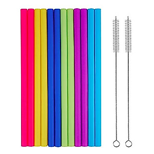 14 PCS Reusable Silicone Straws with Cleaning Brushes, tifanso Extra Wide Large Straws, Great for for 30oz and 20oz Tumblers Yeti/Rtic, 10" Extra Long Flexible Jumbo Drinking Straws for Milkshakes