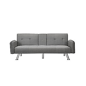 FULife Futon Sofa Convertible Sleeper Couch Bed Daybed Loveseat, Folding Recliner with 2 Cup Holders, Metal Legs, Removable Soft Pillow-Top Armrest for Living Room Small Place, Light Gray 66.1