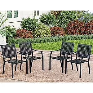 PHI VILLA Patio Dining Chairs, 300Lbs Wrought Outdoor Metal Dining Chairs with Armrest for Outdoor Kitchen Garden, Backyard - 4 Pack