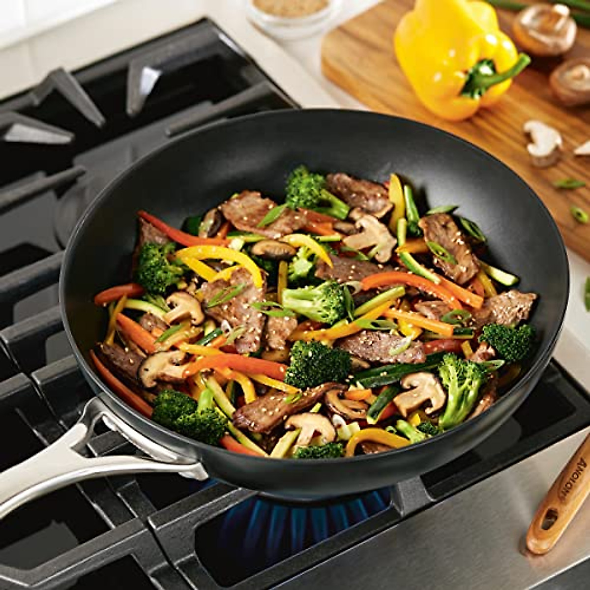 Anolon Nouvelle Copper Hard Anodized Nonstick Wok/Stir Fry Pan/Wok Pan - 12 Inch, Onyx Black