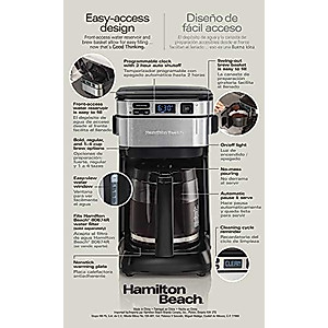 Hamilton Beach Programmable Coffee Maker, 12 Cups, Front Access Easy Fill, Pause & Serve, 3 Brewing Options, Black (46310)