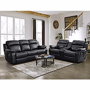 Lexicon Baylands Bonded Leather Double Glider Reclining Loveseat Love Seat with Center Console, 77.5" W, Black (Model: 194840123668)