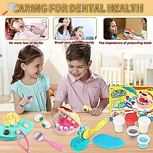 Deardeer Play Dough Dentist Set Doctor Drill and Fill Playset Retro Playdough Creation with Moulds and Models Kids Gift Set