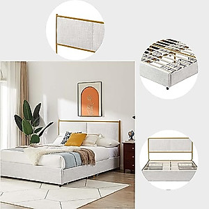 DUNTRKDU Full Size Platform Bed Frame with Metal Frame & Solid Wood Slats Support, Platform Bed Frame with 4 Storage Drawers, Sponge Soft Bag for Bedroom Small Living Room Boys Girls Room (Full)