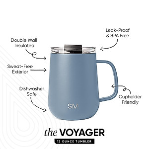 Simple Modern Travel Coffee Mug with Lid and Handle | Reusable Insulated Stainless Steel Coffee Tumbler Tea Cup | Gifts for Women Men Him Her | Voyager Collection | 12oz | Blue Dune