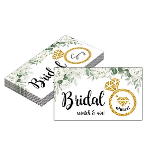 Bridal Shower Scratch Off Game Cards - Glitter Diamond Ring - Greenery Floral Wedding Shower Ideas - Bride Shower Party Activities & Supplies - Bachelorette/Engagement Party Decorations - 50 Pack(04)
