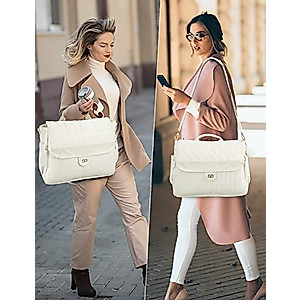 17 Inch Laptop Bag for Women, Large Cute Messenger Bags Office Computer Carrying Case Shoulder Bag with Fashion Accessory, Water Resistant Quilted Crossbody Business Work Briefcase for College Travel