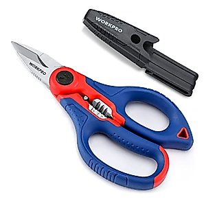 WORKPRO Stainless Electricians Scissors, 6.4" Professional Electrician Shears with Wire Stripper for Soft Cable