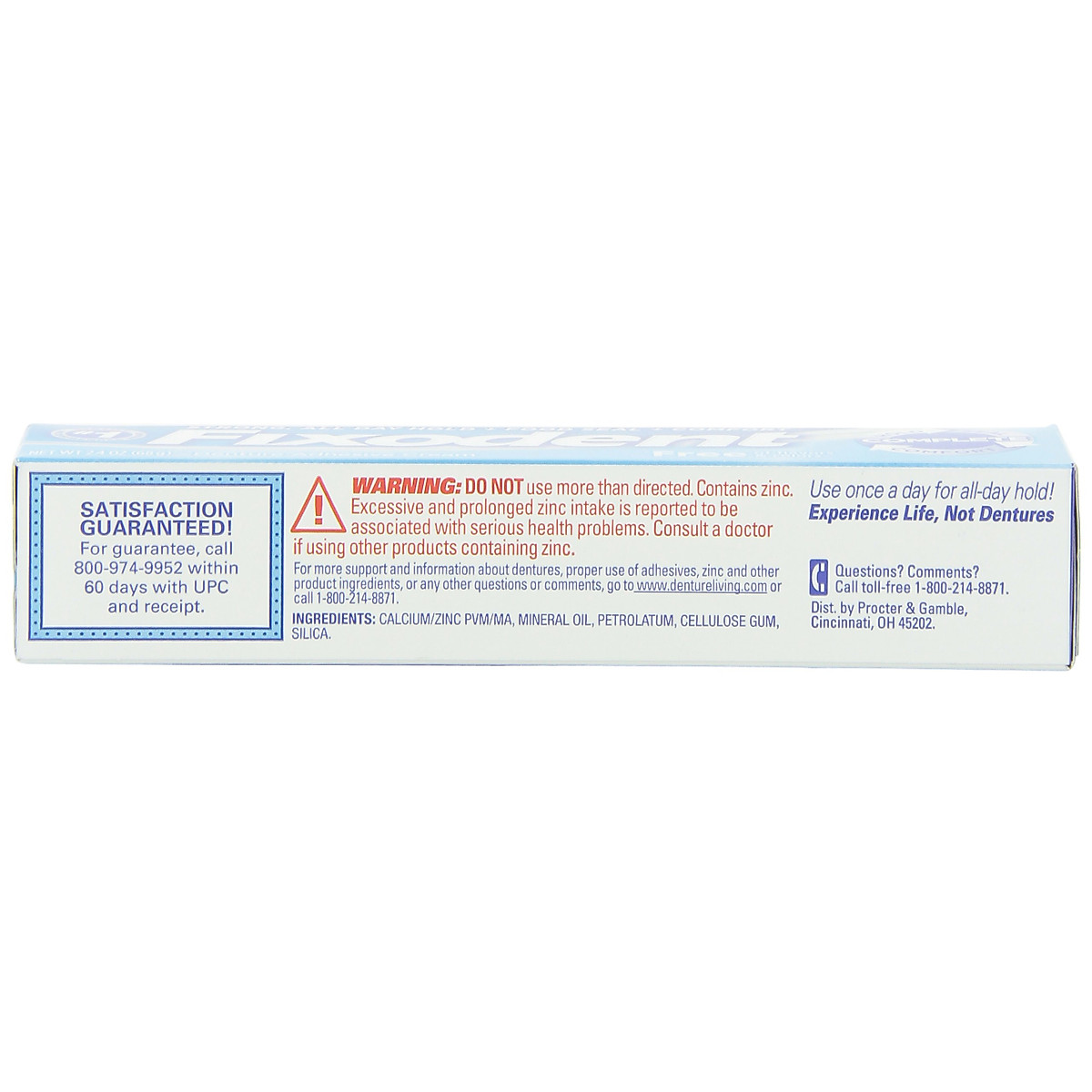 Fixodent Complete Free Denture Adhesive Cream 2.4 Oz (Pack of 6)