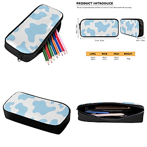 GIFTPUZZ Blue Cow Print Backpacks for Girls Boys Book Bag Back Packs with Lunch Box Pencil Case Drawstring Bag Keychain Teens Schoolbags Back Packs Satchel for Travel Daypack