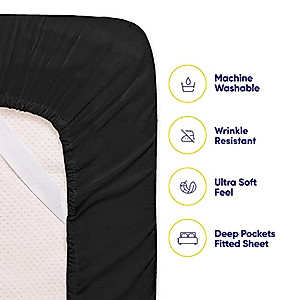 Queen Sheets Black - 6 Piece 1500 Supreme Collection Fine Brushed Microfiber Deep Pocket Queen Sheet Set Bedding - 2 Extra Pillow Cases, Great Value, Queen, Black