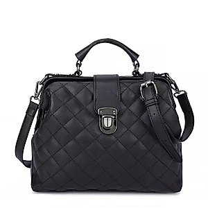 KKP Medium Lingge Versatile Artificial Leather Handbag Women's Shoulder Bag Fashion Women's Bag-black