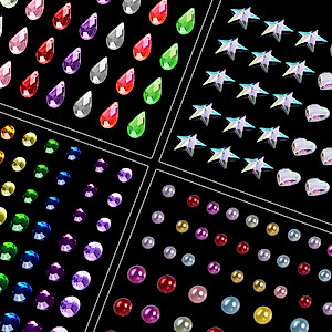 10 Sheets Face Gems Face Rhinestones Mermaid Jewels Rave Eyes Face Body Temporary Tattoos Stickers Glitter Crystal Tears Gem Stones Stickers for Festival Party (Rainbow Style)