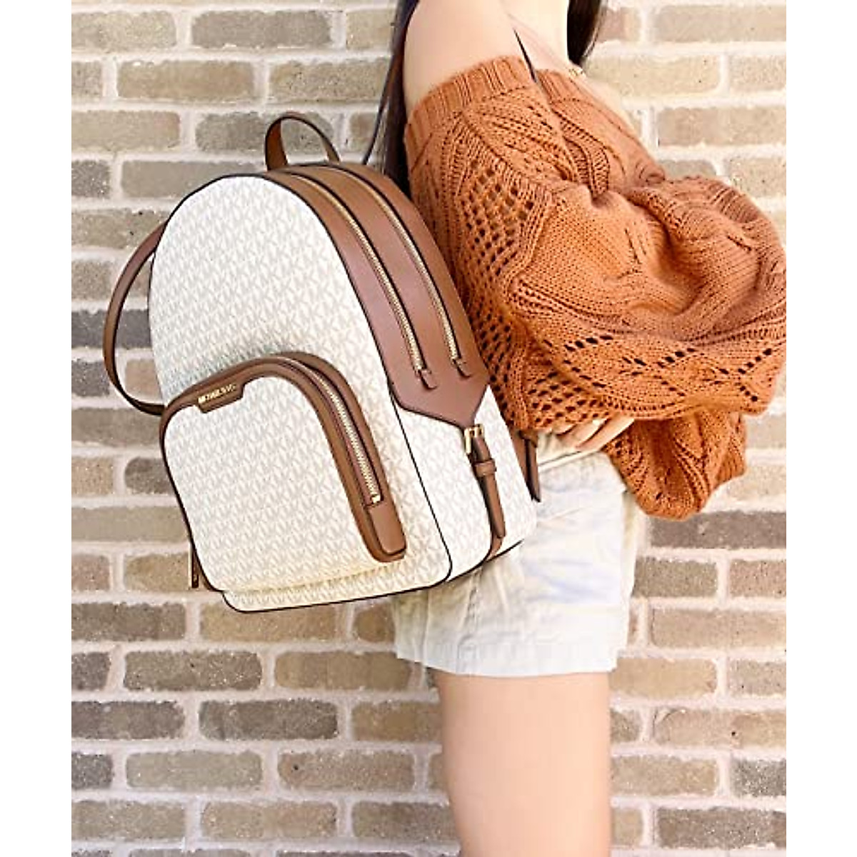 Michael Kors Jaycee Large Backpack School Bag Bundled with Michael Kors Jet Set Travel Large Trifold Wallet MK Signature (Vanilla MK)