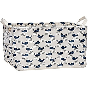 Sea Team 16.5" x 11.8" x 9.8" Square Natural Linen & Cotton Fabric Storage Bins Shelves Storage Baskets Organizers for Nursery & Kid's Room (Whale)