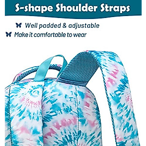BLUEFAIRY Tie Dye Backpack for Girls Kids Primary Bookbags for Teens Elementary Middle School Bags Blue Spiral Print Adorable Travel Gifts Age 5-9 Mochila para Niños 17 Inch
