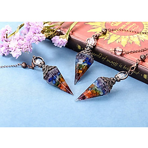 PESOENTH 7 Chakra Crystal Dowsing Pendulum Healing Hexagonal Gemstone Crystals Point Pendulum for Divination Scrying Dowser