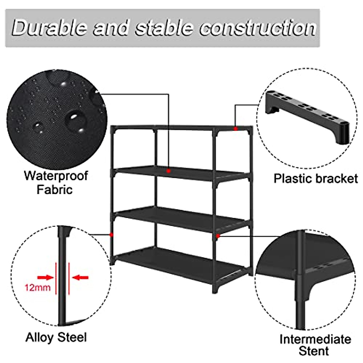 Hockmez 4-Tier Small Shoe Rack .Stackable Shoe Shelf Storage Organizer for Entryway Hallway Closet Bathroom Living Room (Black)
