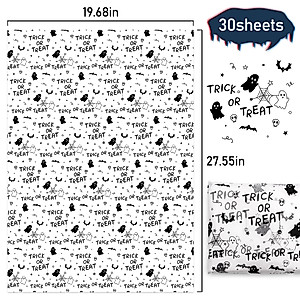MR FIVE 30 Sheets Large Size Halloween Tissue Paper Bulk,20"x 28",Trick or Treat Tissue Paper for Gift Bags,White with Black Trick or Treat Pattern Tissue Paper for Halloween Party