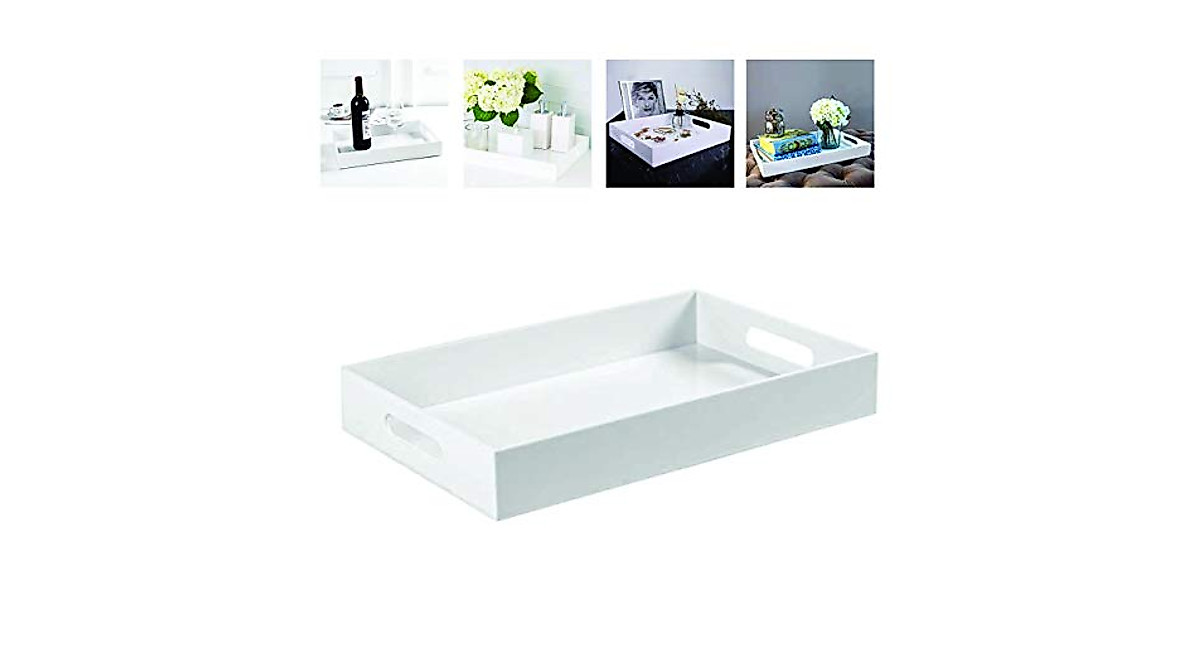 White Acrylic Tray 16" x 12" with Handles, Decorative Tray for Coffee ...