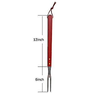 PEPKICN 2 Tine Stainless Steel Carving Fork-Barbecue Meat Fork-Camp Cooking Tool with Wooden Handle (18 inches)