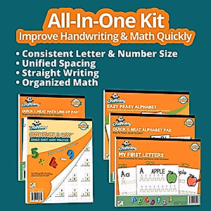 Channie’s All-In-One Visual Handwriting & Math Workbook Set for Pre-Kindergarten - 1st Grade Elementary School Students (5 Pack)
