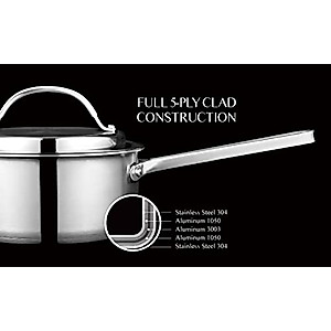 CHEF TOPF 1.5 qt 5-ply stainless steel sauce pan with cover, Brushed finish, full 5-ply, multi-clad, oven safe, dishwasher safe