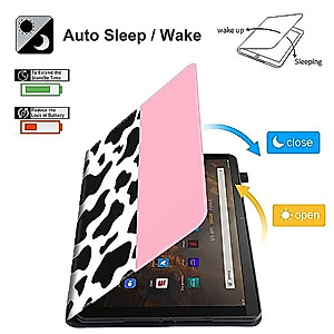 Case Compatible with Amazon All-New Kindle Fire 7 Tablet (2022 Release-12th Generation) Latest Model 7，Slim Fit Foldable Standing Cover Case with Auto Sleep/Wake，Cow Print and Pink