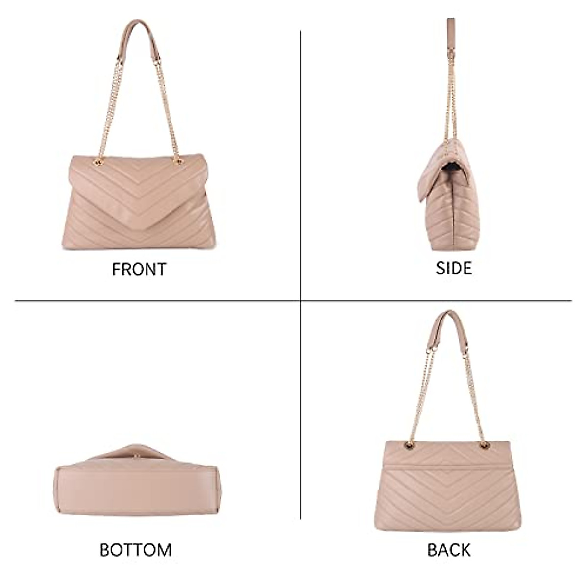 LMKIDS Quilted Crossbody Bags for Women, Trendy Roomy Shoulder Handbags with Flap Gold Hardware Chain Purses Shoulder Bag (Apricot-12.6in)