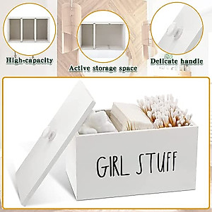 Tampon Holder for Bathroom Farmhouse Organizer for Bathroom Decorative Countertop Cosmetics Organizer Storage Box Wood Movable Partition Feminine Product Organizer with Lid for Tampon Storage