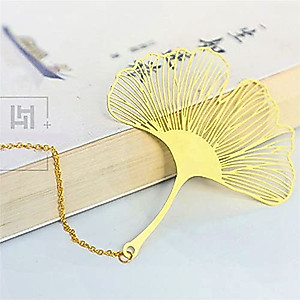 Metal Bookmarks with Chain Golden Hollow Leaf Bookmark Unique Leaf Plant Gifts Bookmark for Women Men Book Lovers Writers Readers(Apricot Chain)