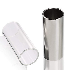 Pangda 2 Pieces Glass Slide and Stainless Steel Slide in Box for Guitar, Bass, Medium (6 cm)