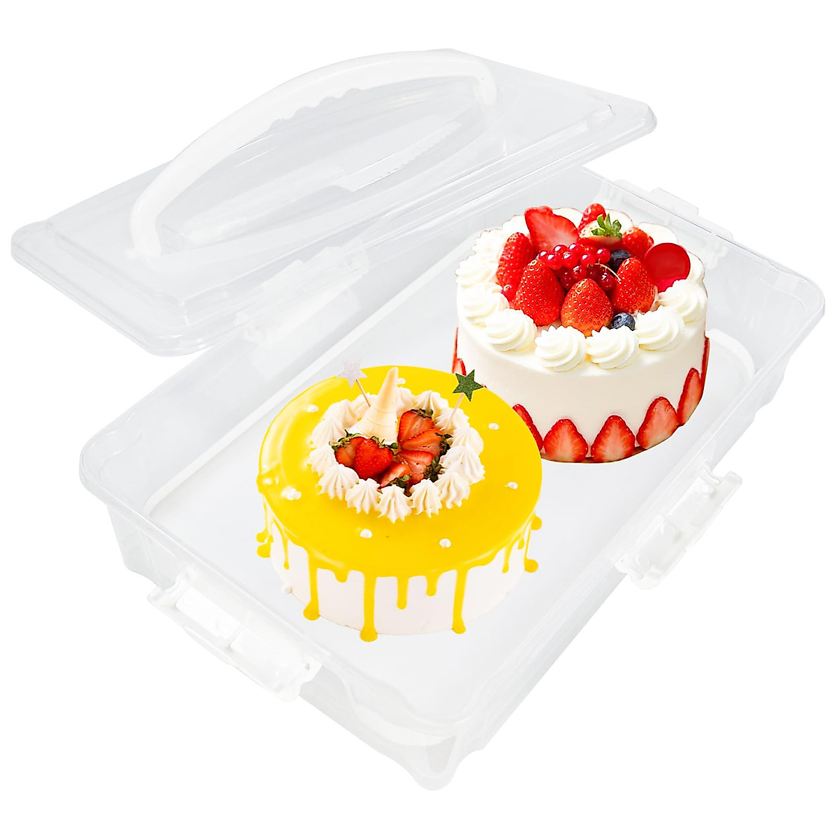 DIIRPPR White Plastic Cupcake And Cake Carrier - Stackable Cupcake Holder, Dessert Carrier For Full Size 17.2"x10.2" Cake Pans Or 12-Count Cupcake Tray, Cupcake Carrier & Cake Box (One Tier)