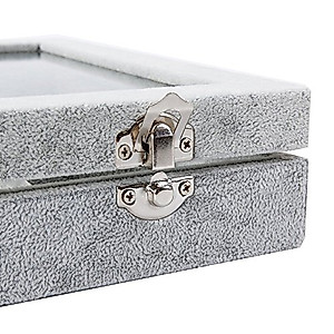 Wudygirl Velvet Clear Lid Earring Box Organizer Storage 32 Pairs Earrings Stud Tray Showcase Display Case（Earring Storage）