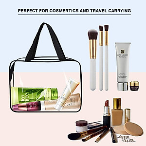 SYIDINZN Cosmetic Bag 3 Pack Clear Travel Toiletry Bag Set with Zipper Make-up Pouch Handle Straps | Waterproof Packing Organizer Storage Diaper Pencil Bags (Black)