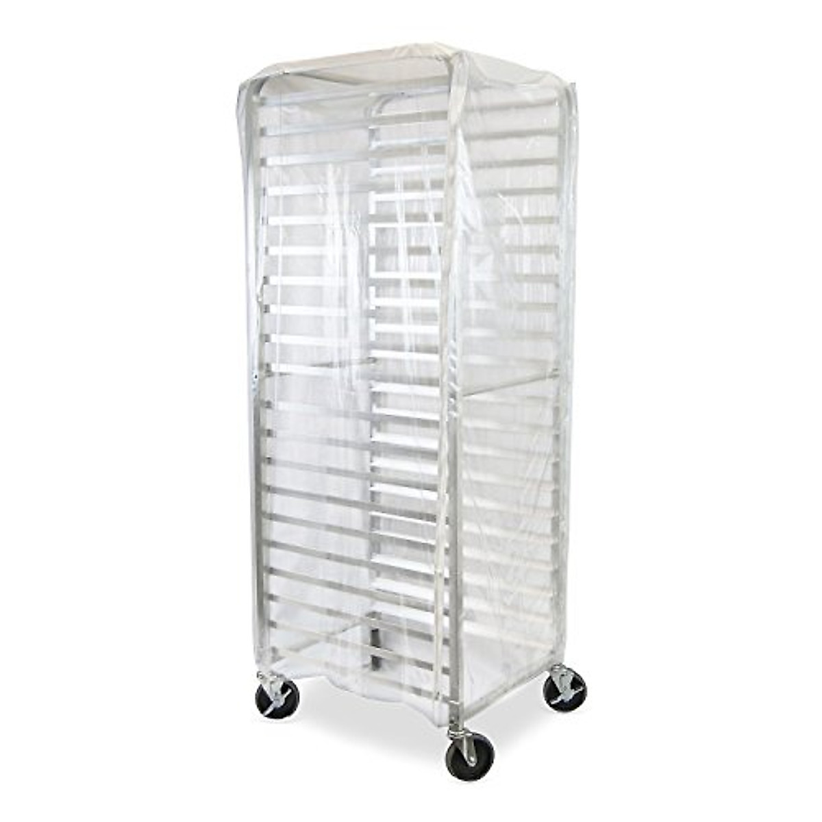 TrueCraftware - Durable Clear Plastic Cover for 20 Tier Commercial Kitchen Bun Pan Sheet Rack - 28 x 23 x 61 - Heavy Duty Plastic Sheet Pan Rack Cover with Zippers