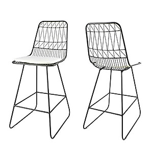 Great Deal Furniture Hedy Outdoor Counter Stools, 26" Seats, Modern, Geometric, Gray Iron Frames with Ivory Cushion (Set of 2)