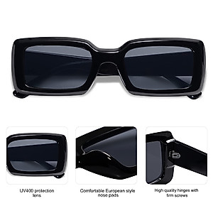 Allarallvr Trendy Rectangle Sunglasses for Women Men Vintage 90's Square Shades Thick Frame Nude Sunnies Sunglasses AR82002, Black