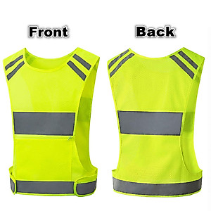 QXGTOB Reflective Running Vest Gear with Large,Zippered Pocket, Adjustable Waist, Light & Comfy satety Vest for Walking, Cycling, Jogging, 360° High Visible Safety Gear for Women and Men Yellow XL