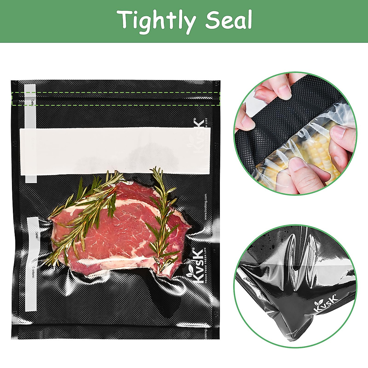 KVSK Black Clear Vacuum Seal Rolls Bags - 11" x 16.4 ' 3 Pack, 3.6mil+10mil Thickened Commercial Grade Roll For Food Storage, BPA Free & Prevent Freezer Burns