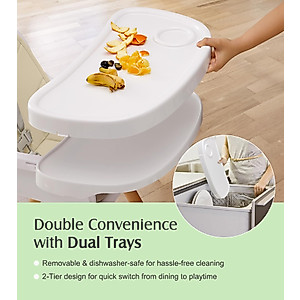 Convertible Baby High Chair, 3-in-1 Wooden Highchair/Toddler Chair with Removable Tray, Feeding & Dining Chair with 5-Point Harness, PU Cushion, Footrest for Babies & Toddlers, Beige