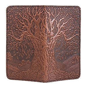Oberon Design Tree of Life Embossed Genuine Leather Checkbook Holder Cover, 3.5 x 6.5 Inches, Saddle Color, Made in the USA
