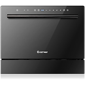 COSTWAY Countertop Dishwasher, 6 Place Settings Built-in Dishwasher with 72 H Preserve, Air Dry Function, LED Touch Control, 5 Washing Programs, Dish Washer for Apartments, Dorms, RVs (with doorknob)