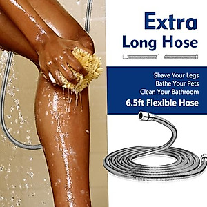 High Pressure 10 Setting Handheld Shower Head, 5" Detachable Showerhead Spray Built-in Power Wash to Clean Tub, Tile & Pets, 79" Extra Long Stainless Steel Hose, Adjustable Bracket - Chrome