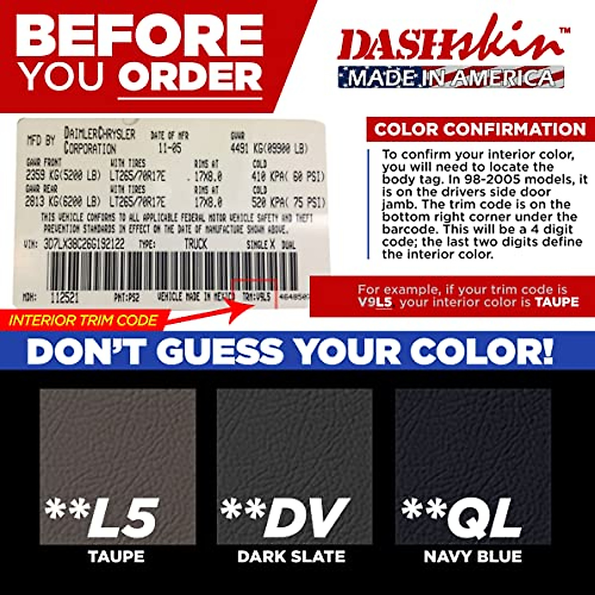 DashSkin One Piece Molded Dash Cover Cap Compatible with 2002-2005 Dodge Ram 1500 (2003-2005 Ram 2500/3500) Ram in Black - Easy Third Gen Ram Cracked Dashboard Fix