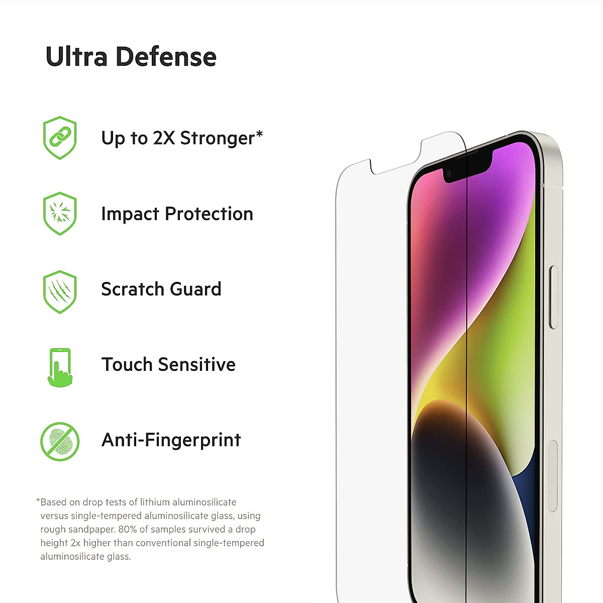 Belkin UltraGlass iPhone 14, iPhone 13 Pro Screen Protector - Easy Application with Installation Guide Tray - Crystal Clear Tempered Glass Screen Protector with AntiMicrobial-Treated Display