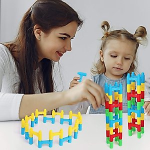 PlayBuild Pilo Building Blocks - H Blocks Bridge Constructor Stacking Toy - Fun Educational Construction Toys - Pillar Arch Aqueducts Build with Easy Plastic Storage Container