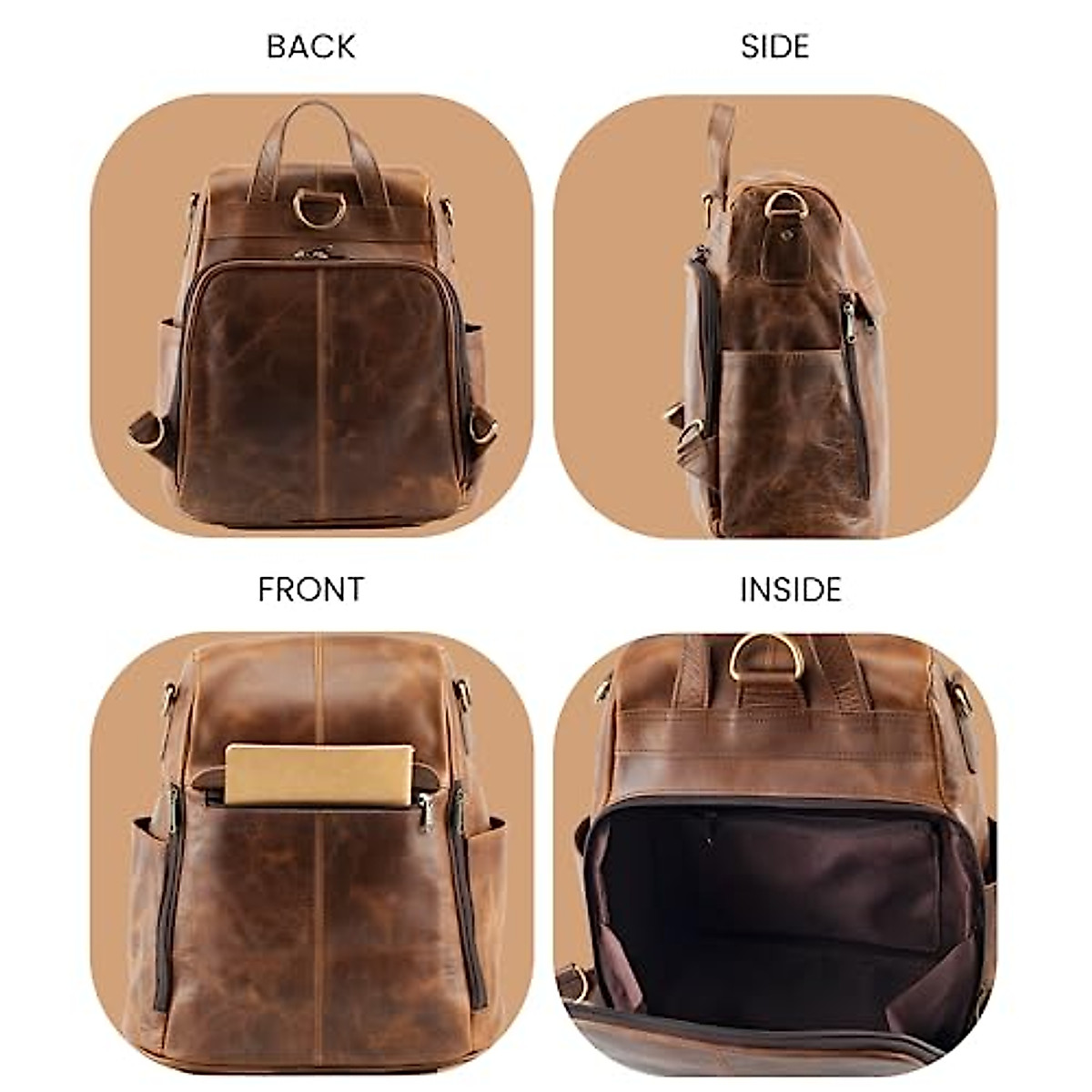 Handmade World Leather Backpack Convertible to Purse Shoulder Bag Full Grain Real Leather Travel Versatile Rucksack Daypack