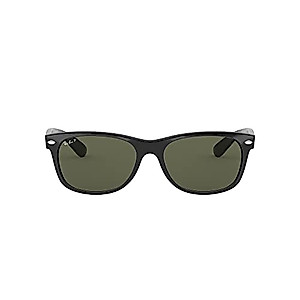 Ray-Ban RB2132F New Wayfarer Low Bridge Fit Square Sunglasses, Black/Polarized Green, 58 mm