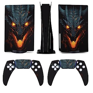 AoHanan Black Fire Dragon 5 Skin Controller Accessories Cover Skins Anime Vinyl Cover Sticker Full Set for 5 Disc Edition